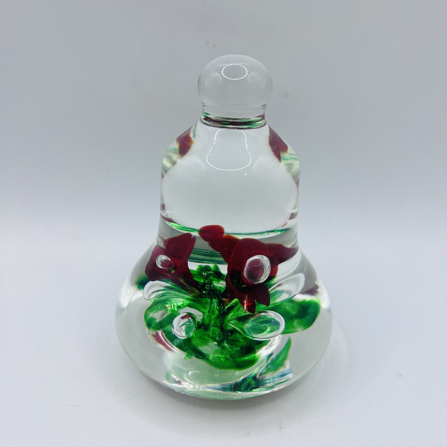 Red And Green Flower Bell Paperweight 3.75” Stamped INDPLS AASHTO 2000