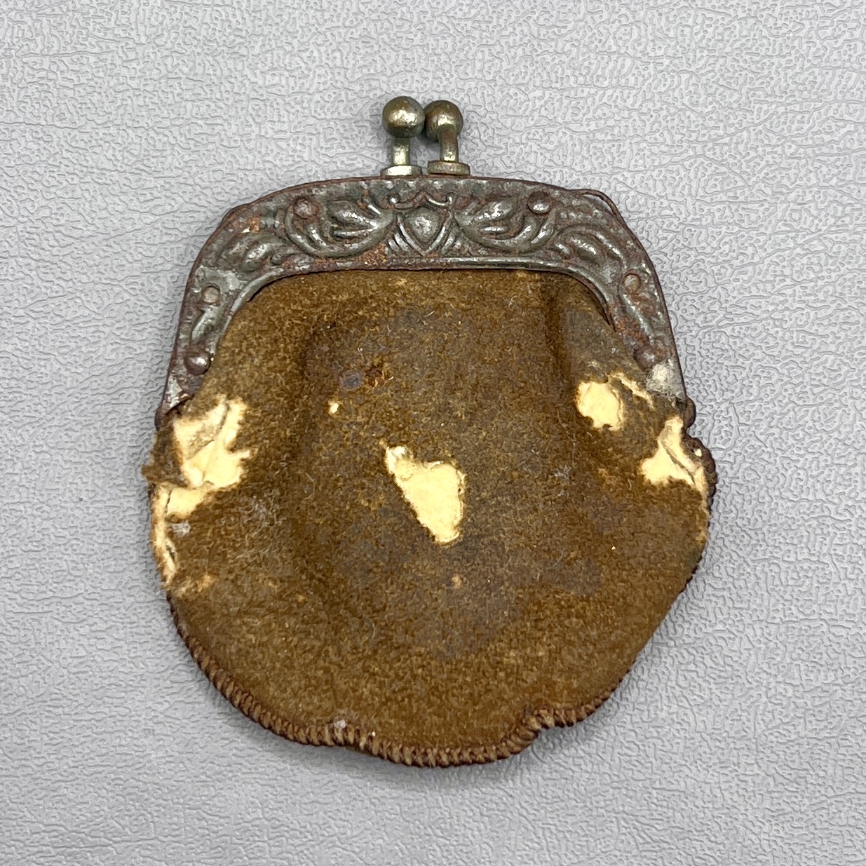 Antique Coin Purse 2.25" Ornate Clasp Metal Closure Leather Damage