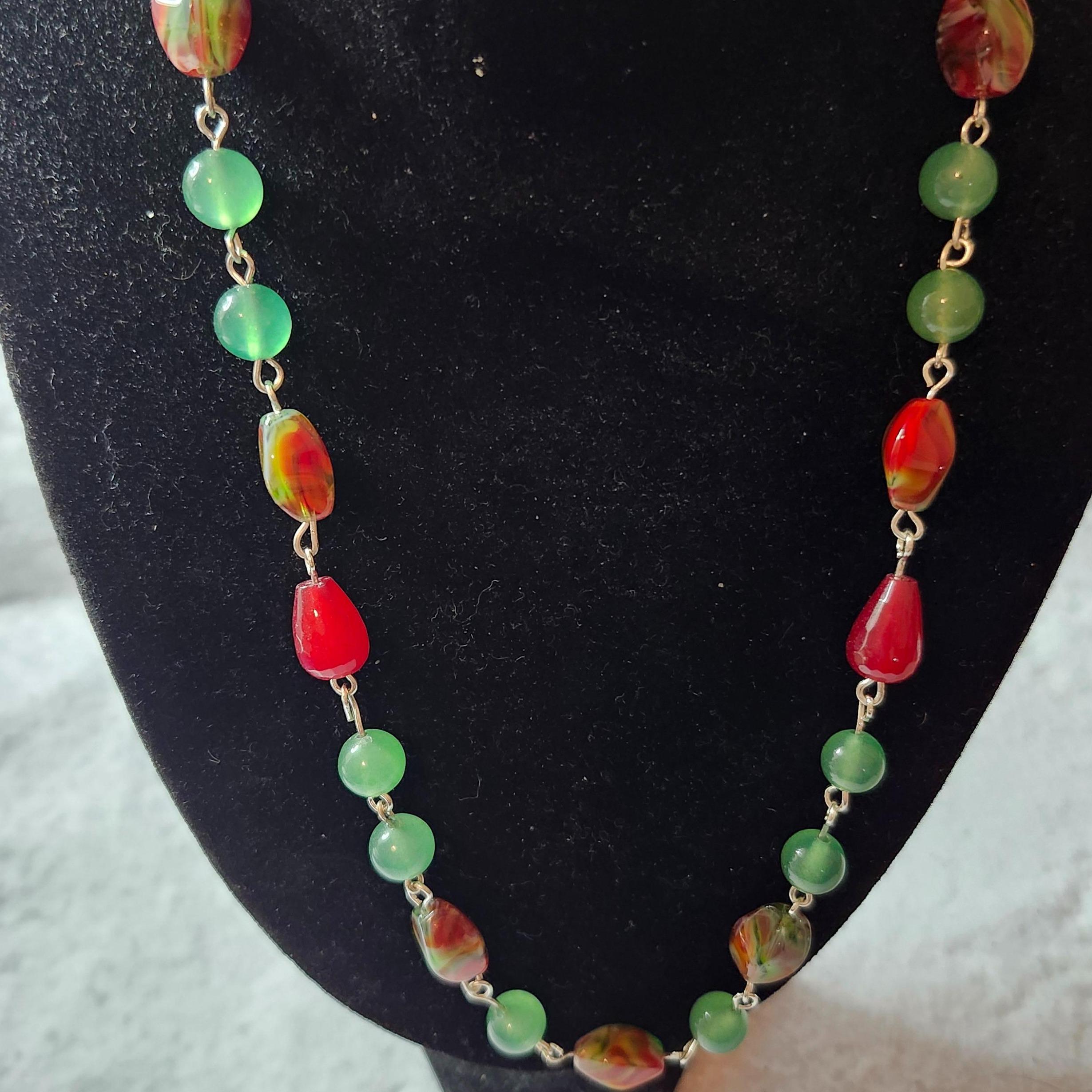 #33 Green and red semi precious stones 22 inch