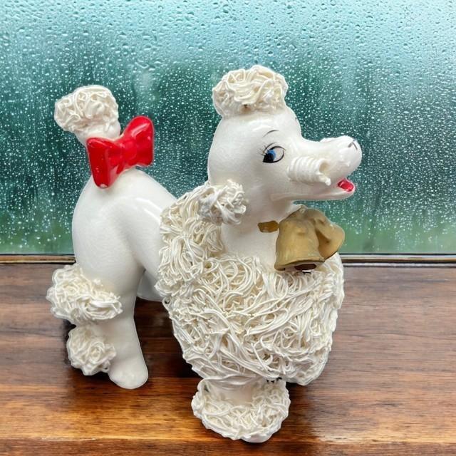 Spaghetti Poodle Napco 1950s White MCM Figurine with Red Bow & Gold ...