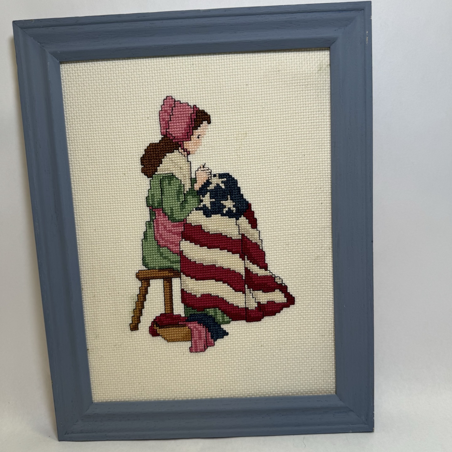 Betsy Ross Cross Stitch Sewing Flag Framed