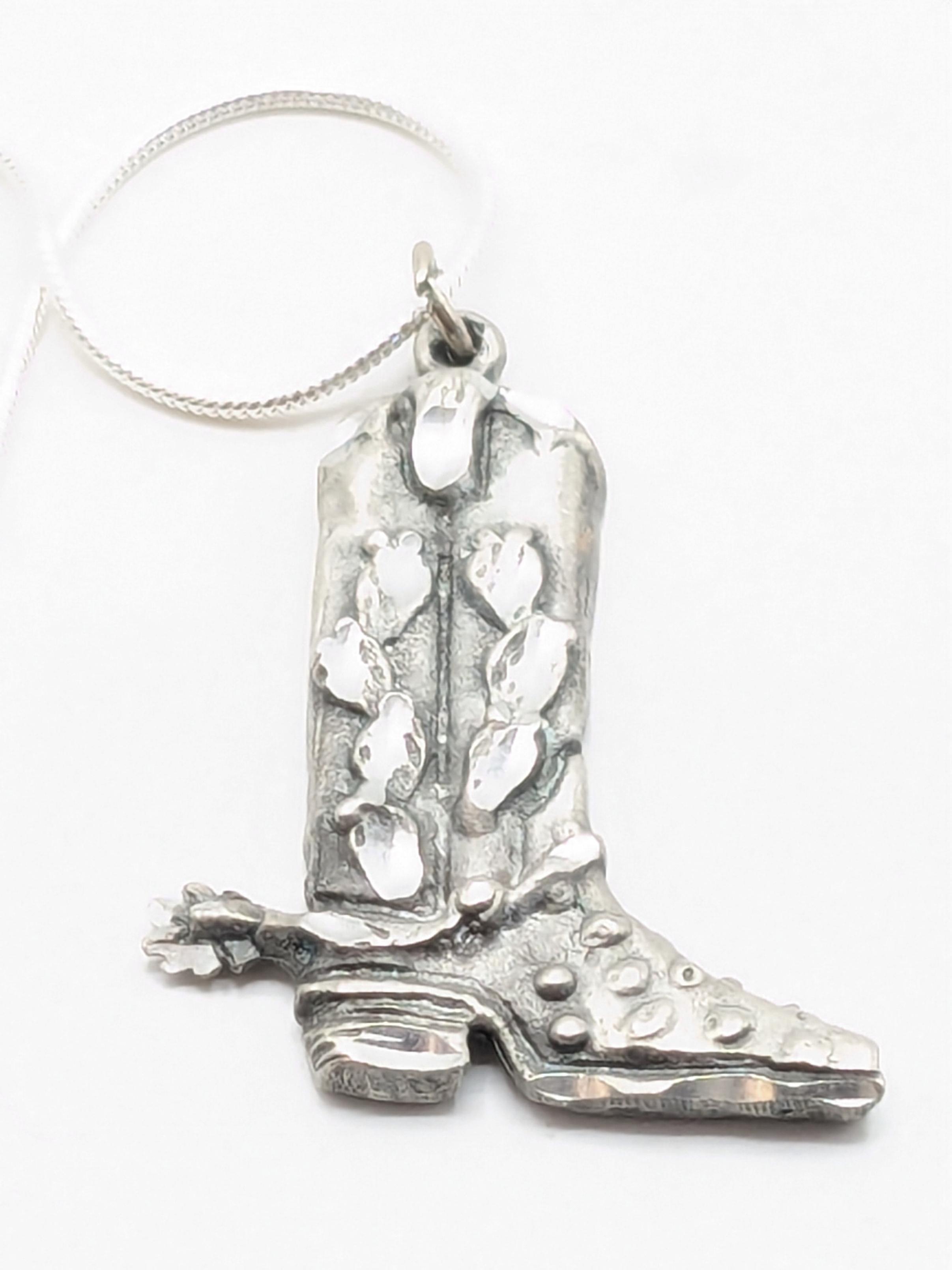 Cowboy Boot Pendant Necklace Silver Tone Western Jewelry