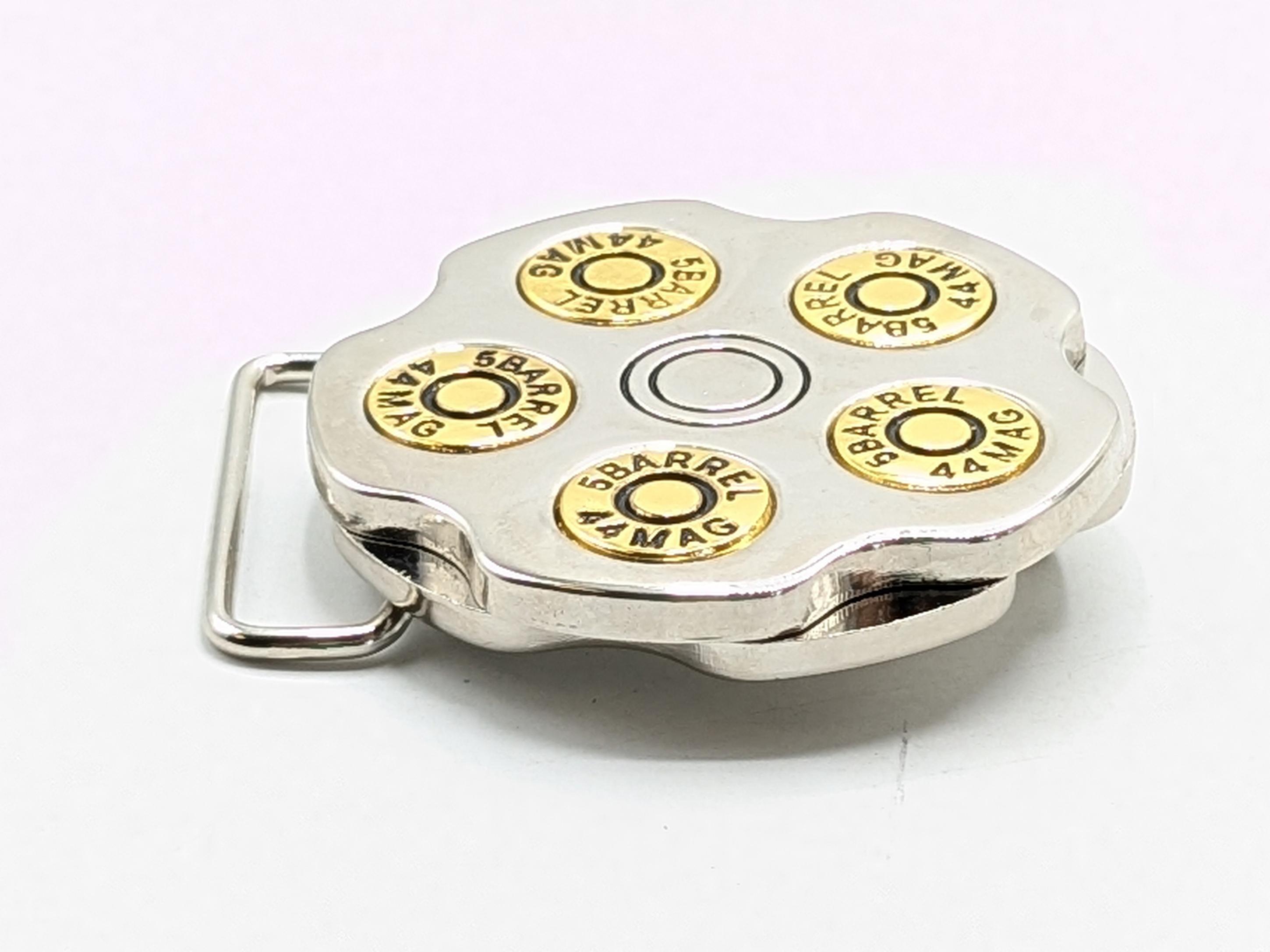 Revolver Cylinder Belt Buckle with 44 Mag Design Spinner