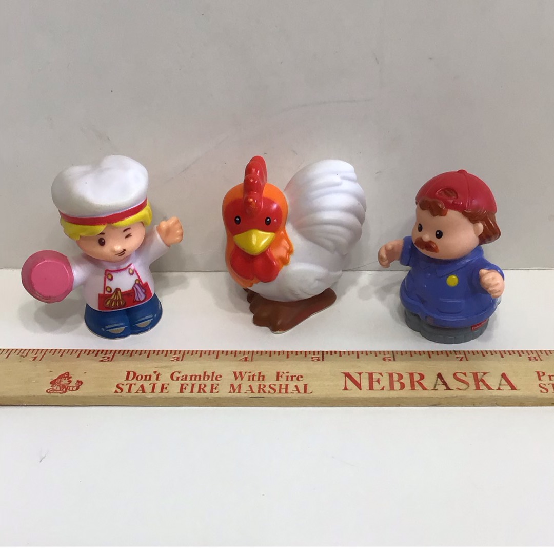 Lot Of 3 Fisher Price Little People~ Chicken, Baker, Mechanic
