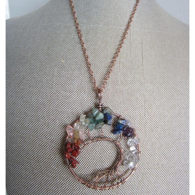 Artisan copper wrapped Chakras Tree of Life Pendant Necklace with ...