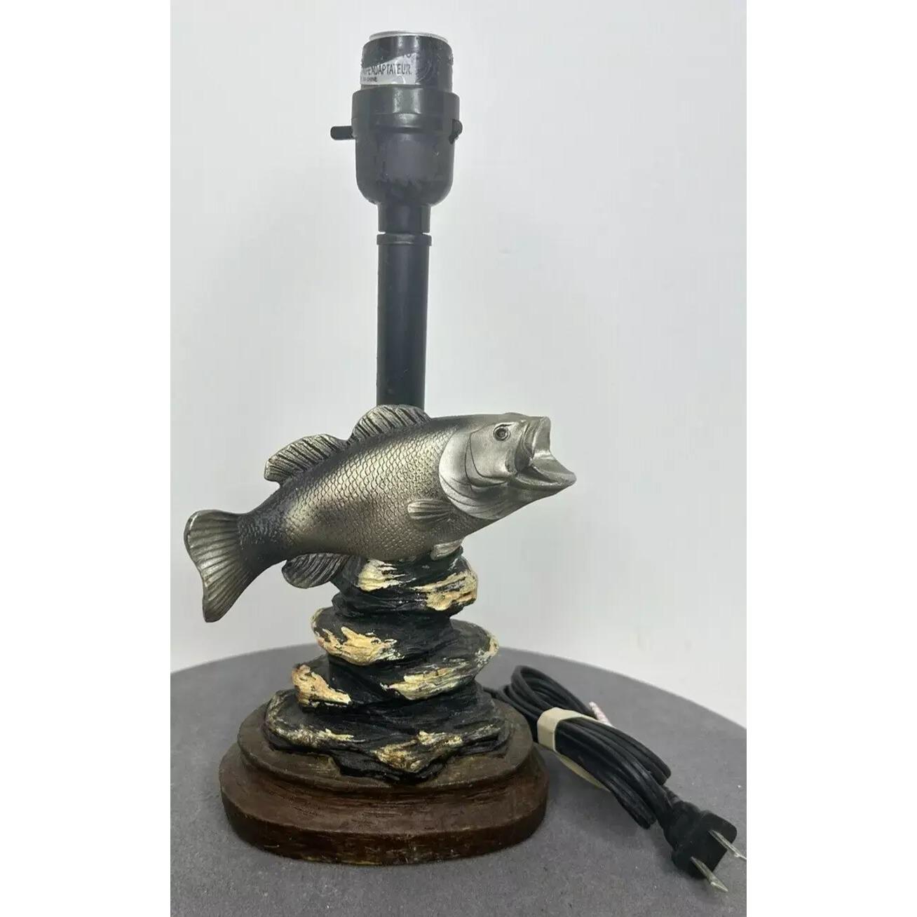 MOSSY OAK Bass Fly Fishing Desk Table Lamp Cabin Man Cave ~ No Lamp Shade