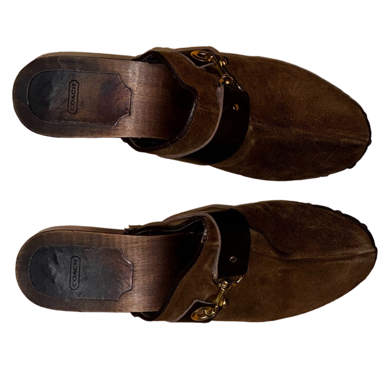 Coach Felicia Brown Suede Studded Wooden Heel Women's Clog Shoes 10