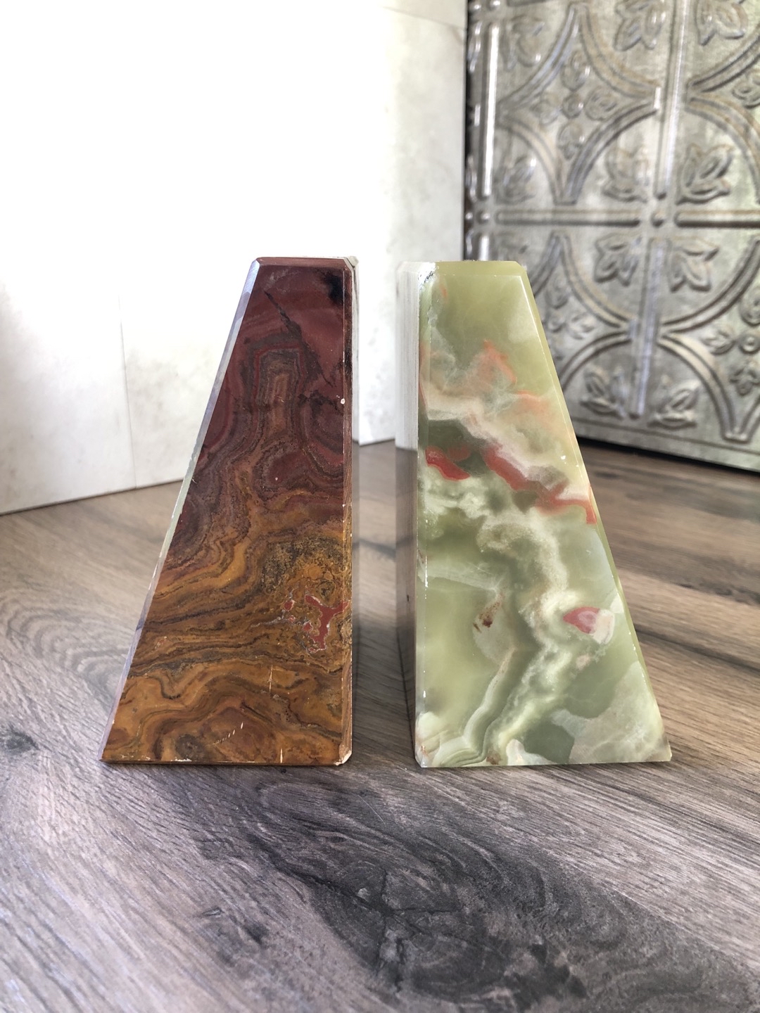 Real Natural Onyx Wedge Shaped stone Bookends Polished PAIR