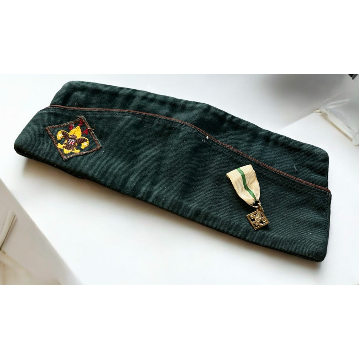 VTG Boy Scout of America Garrison Cap Sanforized M Green Hat BSA Plus Pin