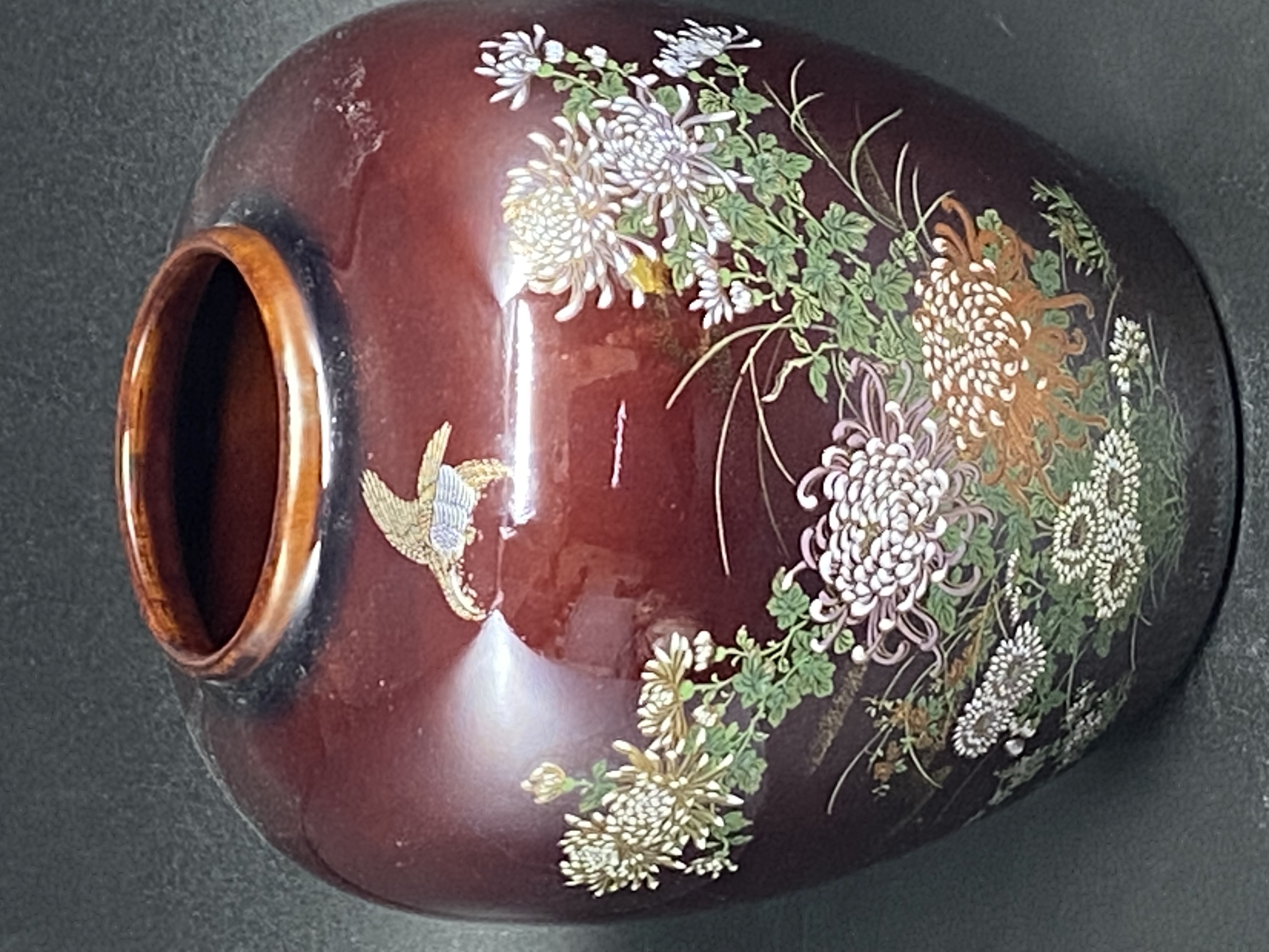 Vintage Hand Painted Japanese Brown Betty Redware Ceramic Vase, 5" Tall