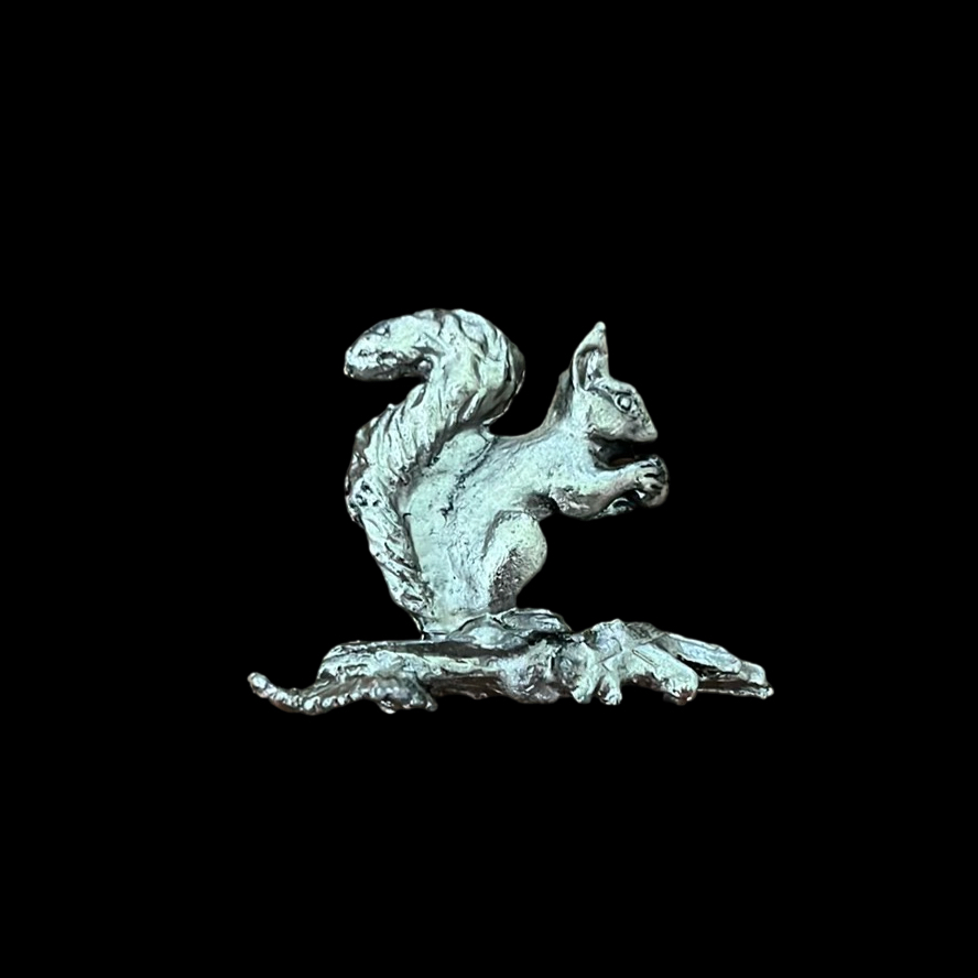 Miniature Metal Squirrel Eating Acorn