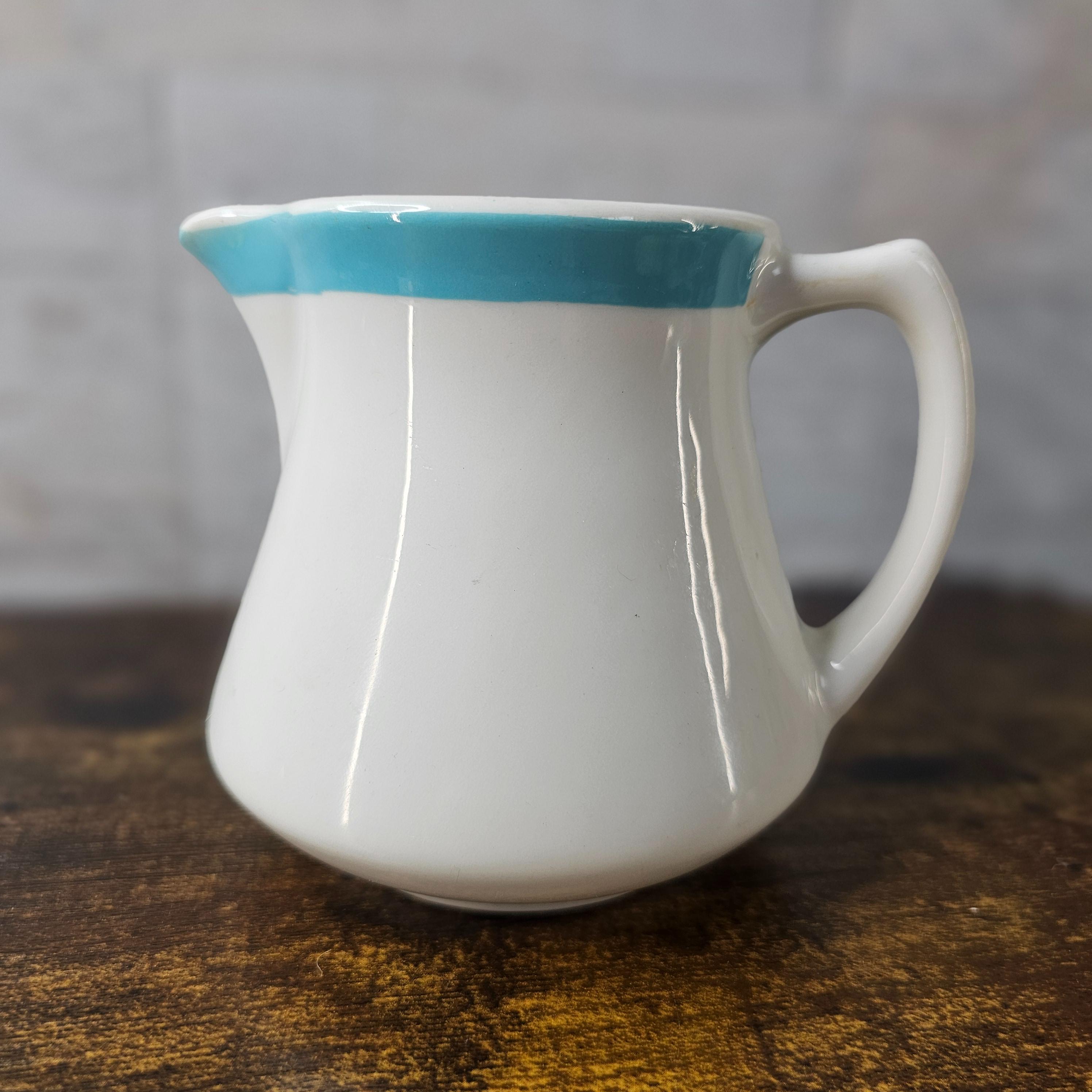 14 - Vintage Walker China White Restaurantware Creamer With Blue Rim ...