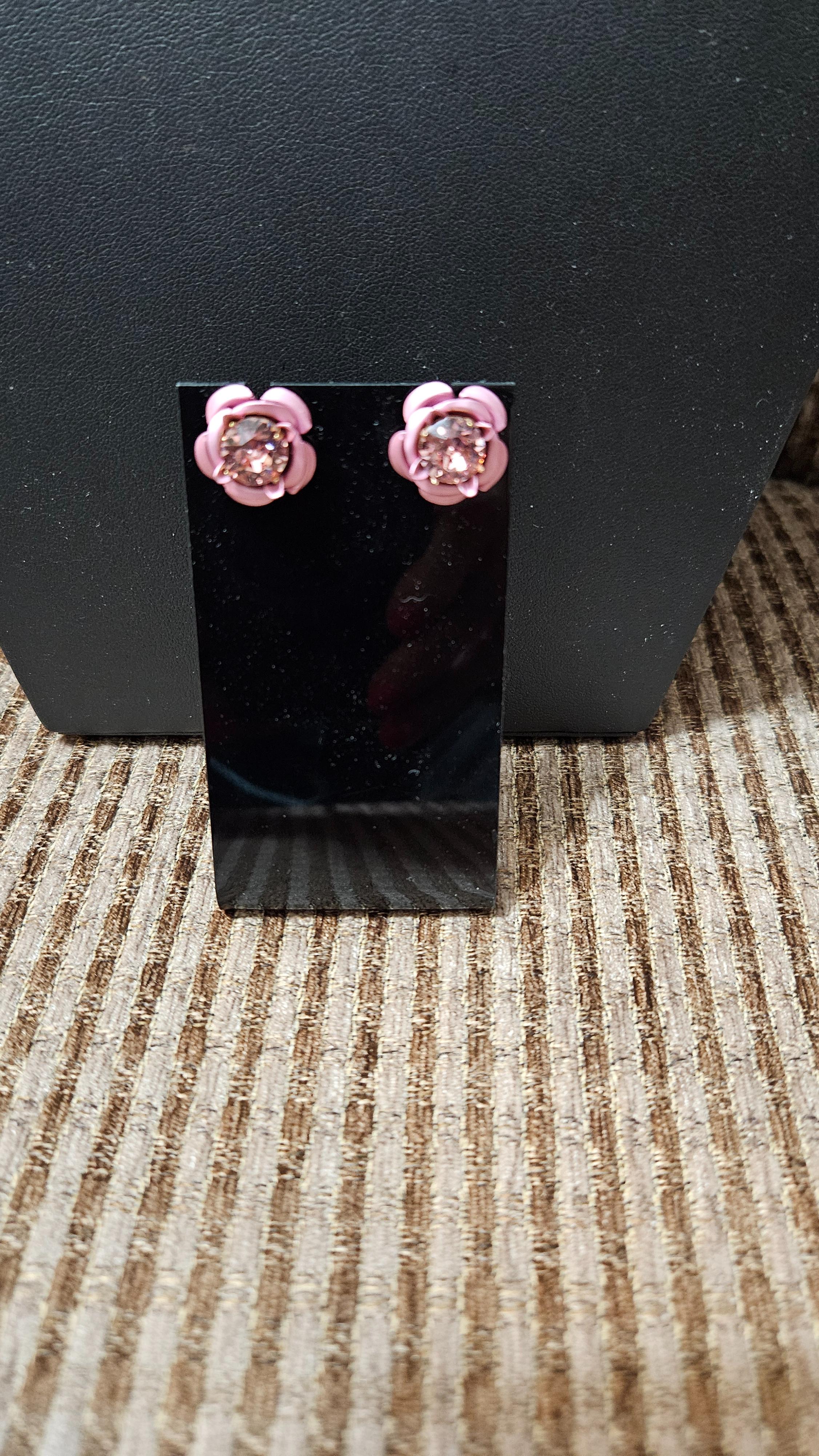 Rose Swarovski Element with Rose Rosette Pierced Earrings Interchangeable