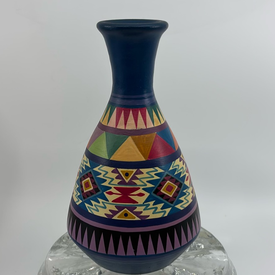 Handpainted Colorful Filipino Folk Art Pottery Vase 6.5”