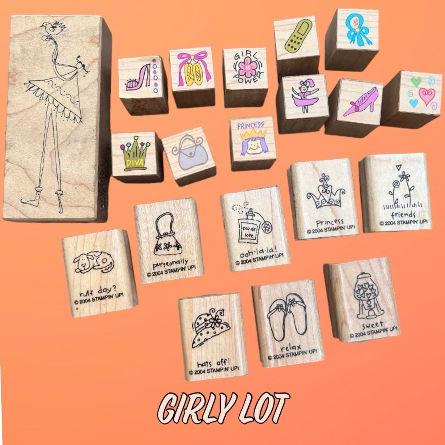 Lot of 20 Girly Themed Rubber Stamps