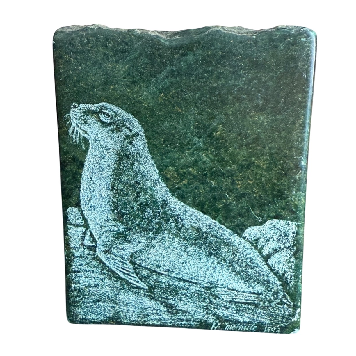 Verdite Stone Seal Etching Stone Signed Art 3”