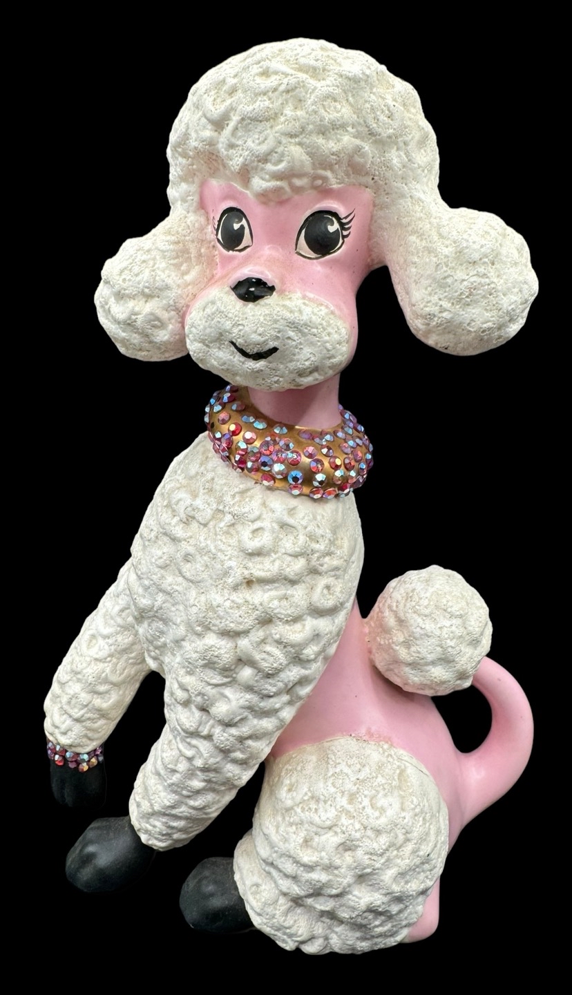 005 Large Pink Toy Poodle Dog Statue Figurine Rhinestone Collar 10.5”