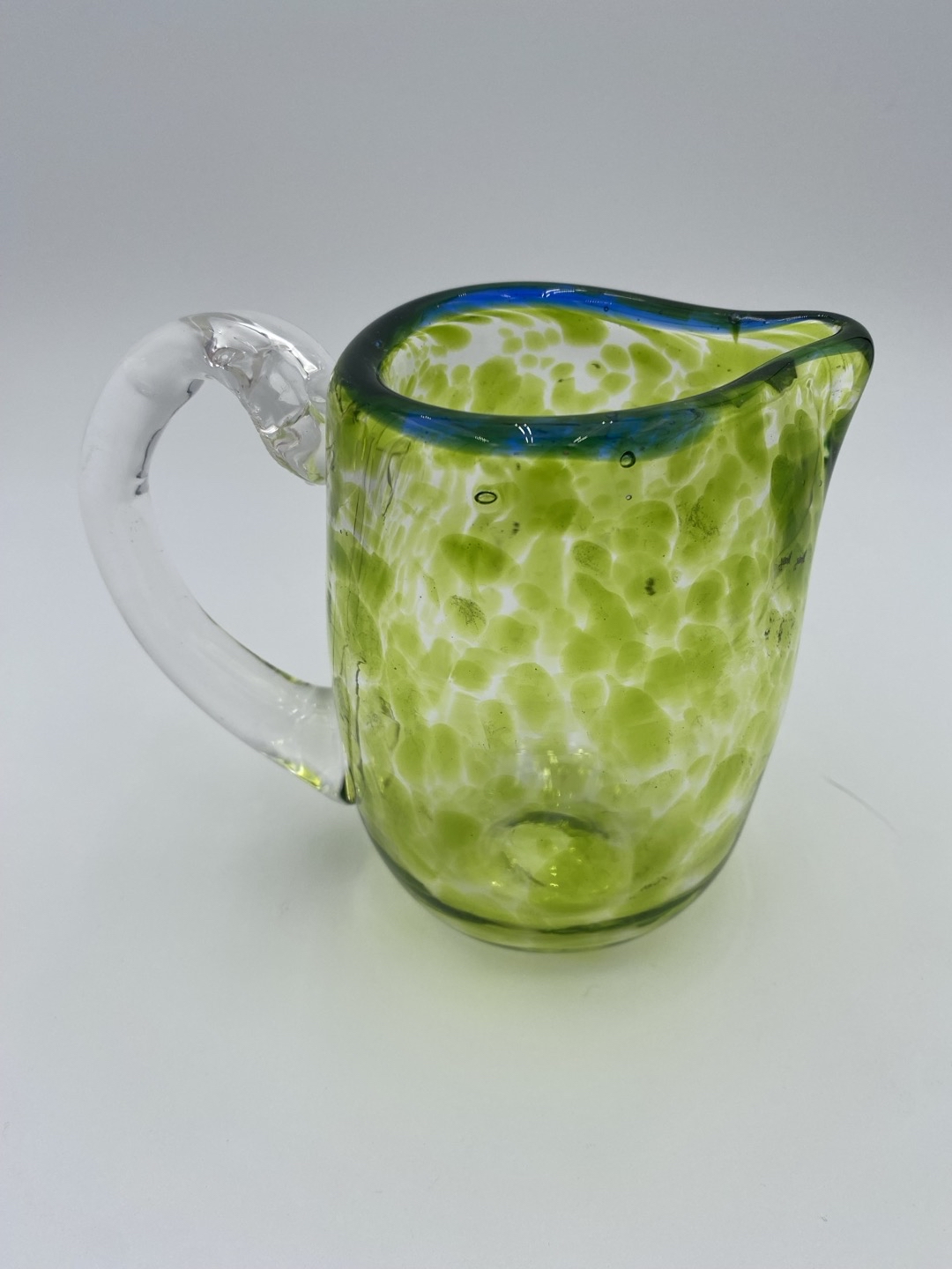 Hand-blown Glass Pitcher, Green 'Giraffe' Pattern, Blue Rim, Wonky ...