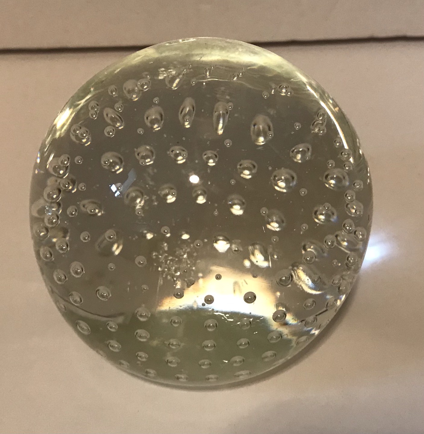3” Vintage Controlled Bubble Glass Paperweight Clear Round