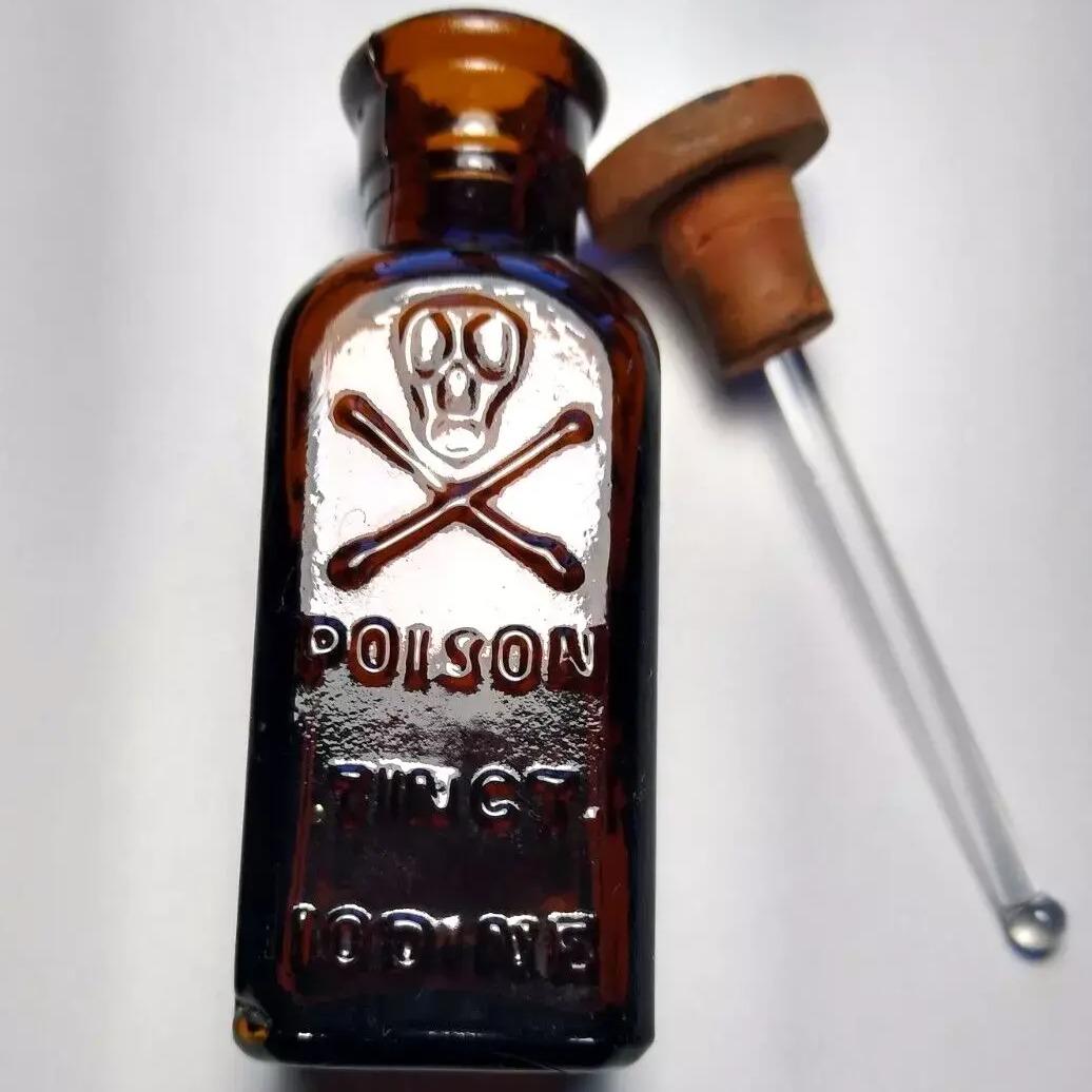 Amber Antique Poison Medicine Bottle Dauber Skull & Crossbones TINCT ...