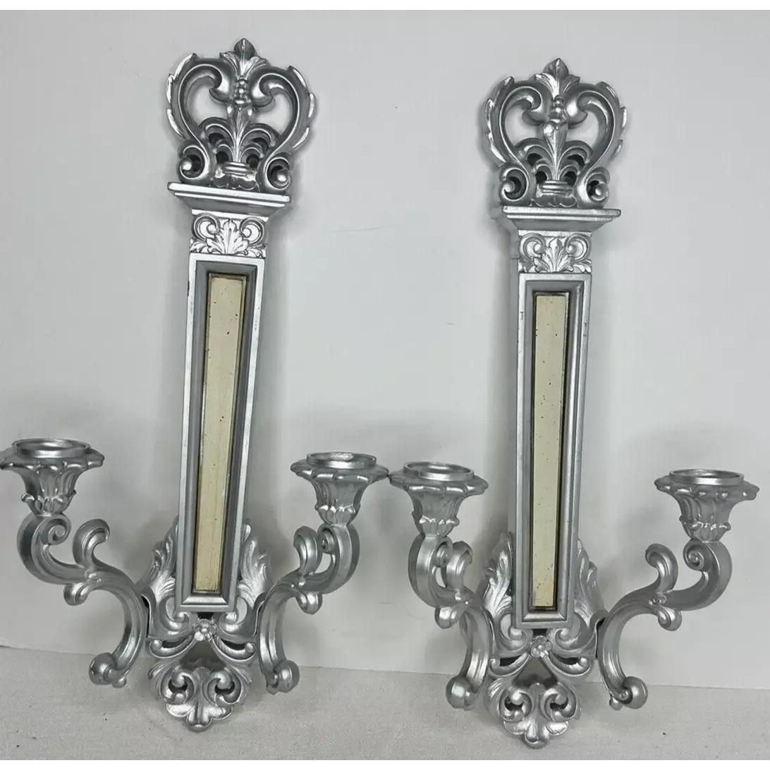 Vintage Pair Hollywood Regency Silver Double Candle Holder Wall Sconce ...