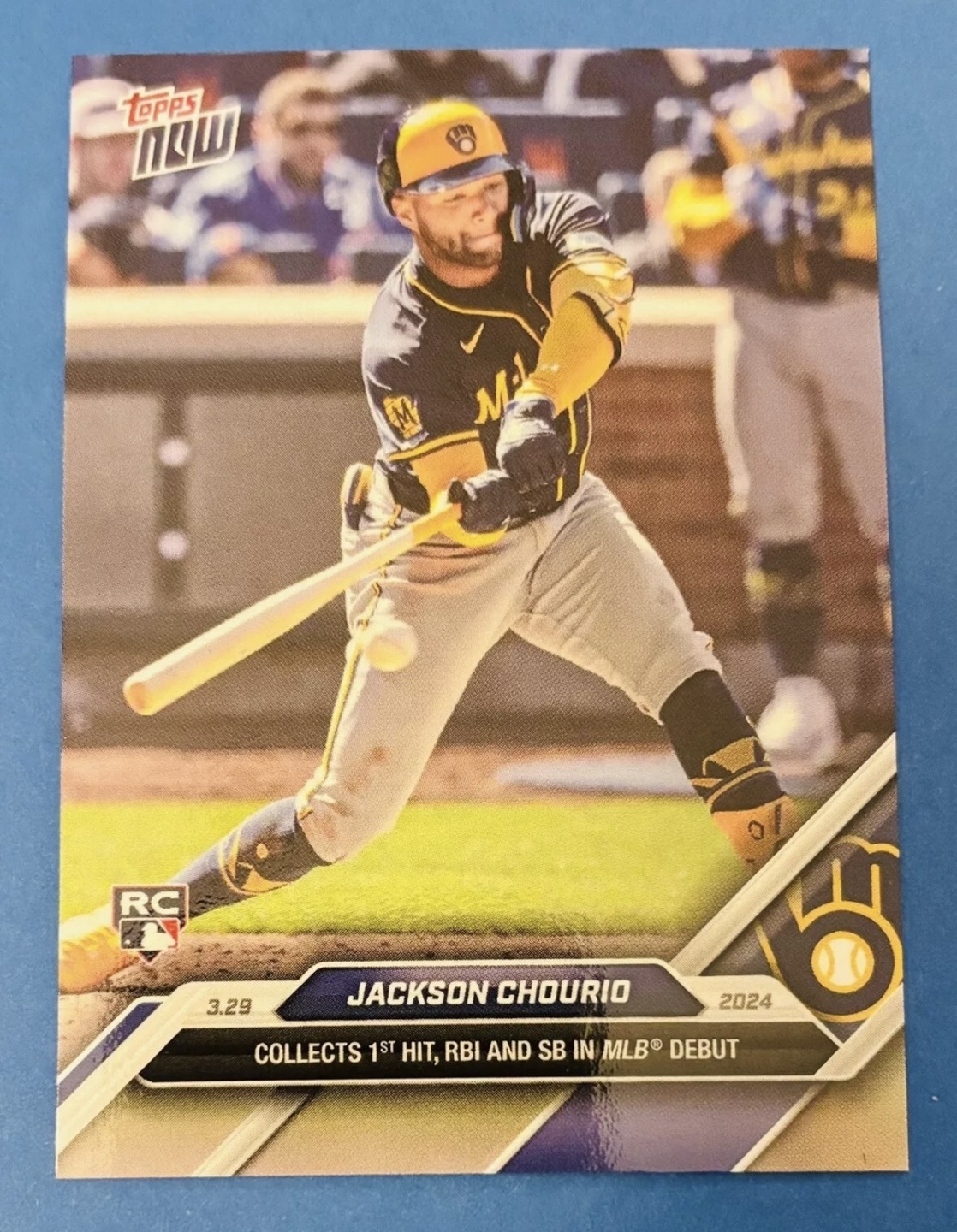 2024 Topps Now Jackson Chourio RC Collects 1st Hit/RBI/SB Debut #16