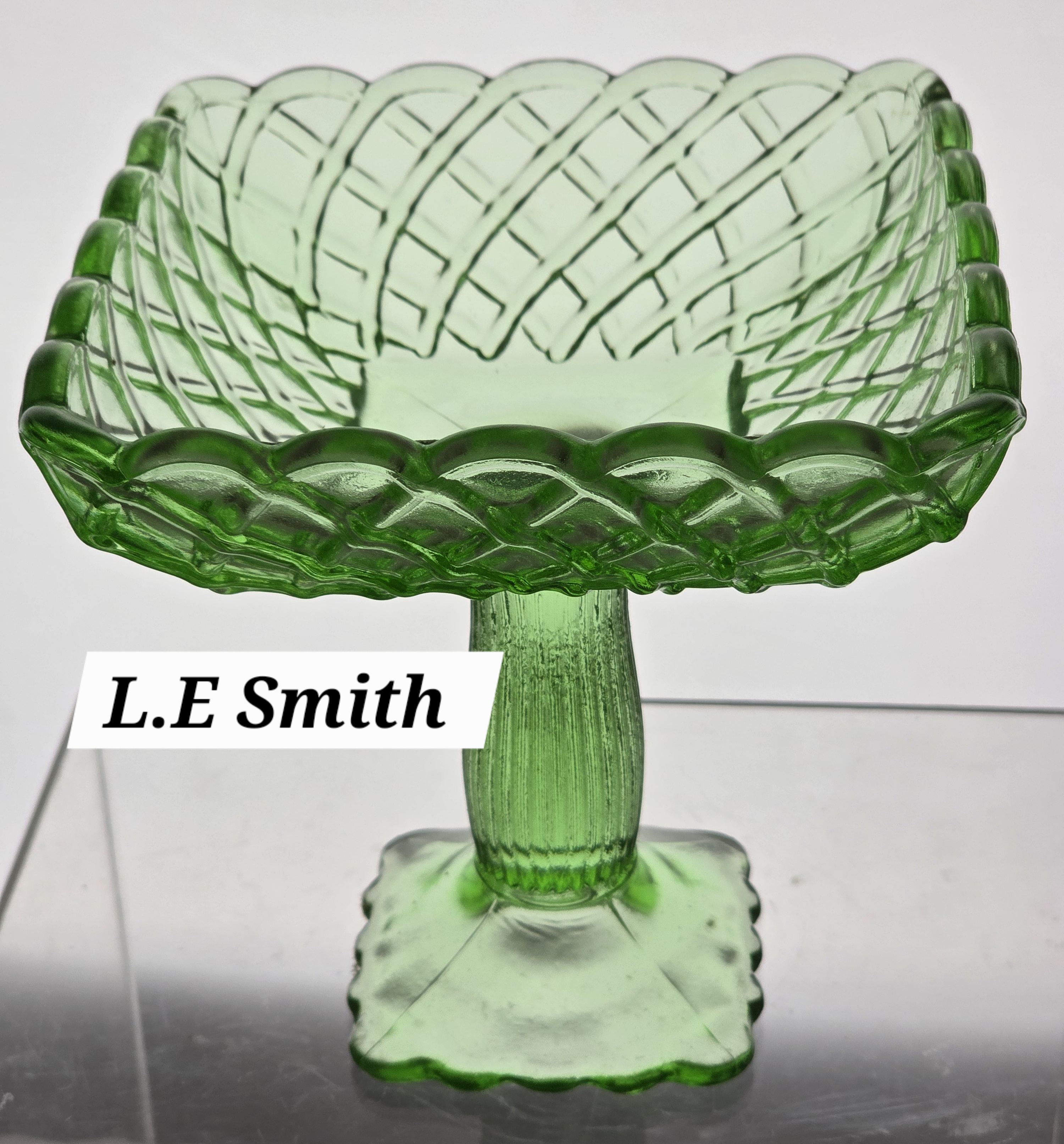 L.E Smith pedestal compote green