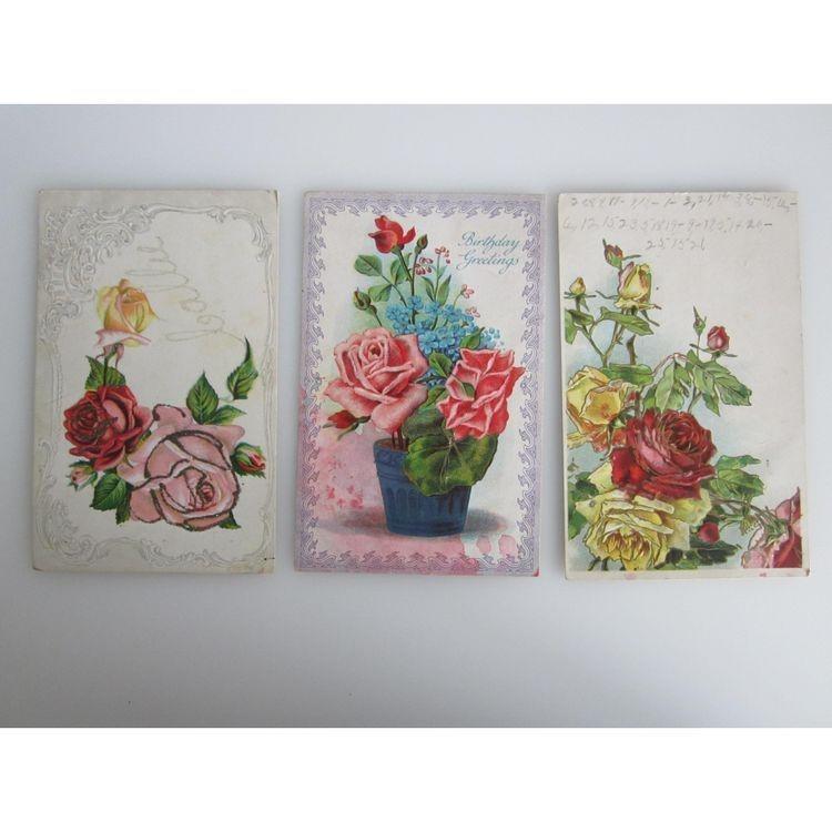 Set of 3 antique 1909 postcards featuring flowers