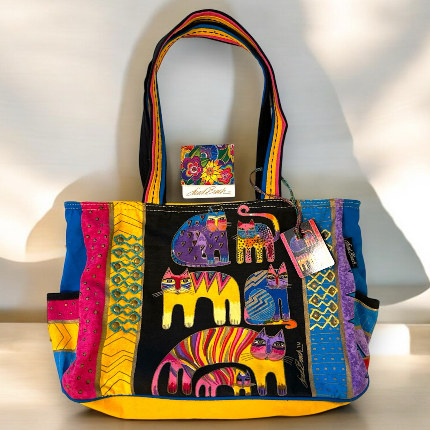010. Laurel Burch Fantastic Feline Totem Tote Bag Purse Handbag Cats ...