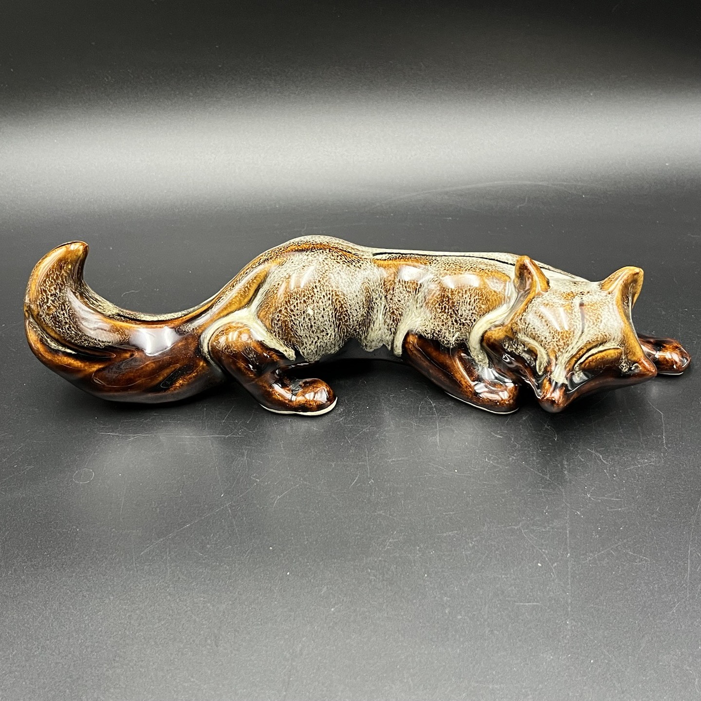 Vintage Art Pottery Fox Figurine Brown Drip Glaze Handcrafted Ceramic ...