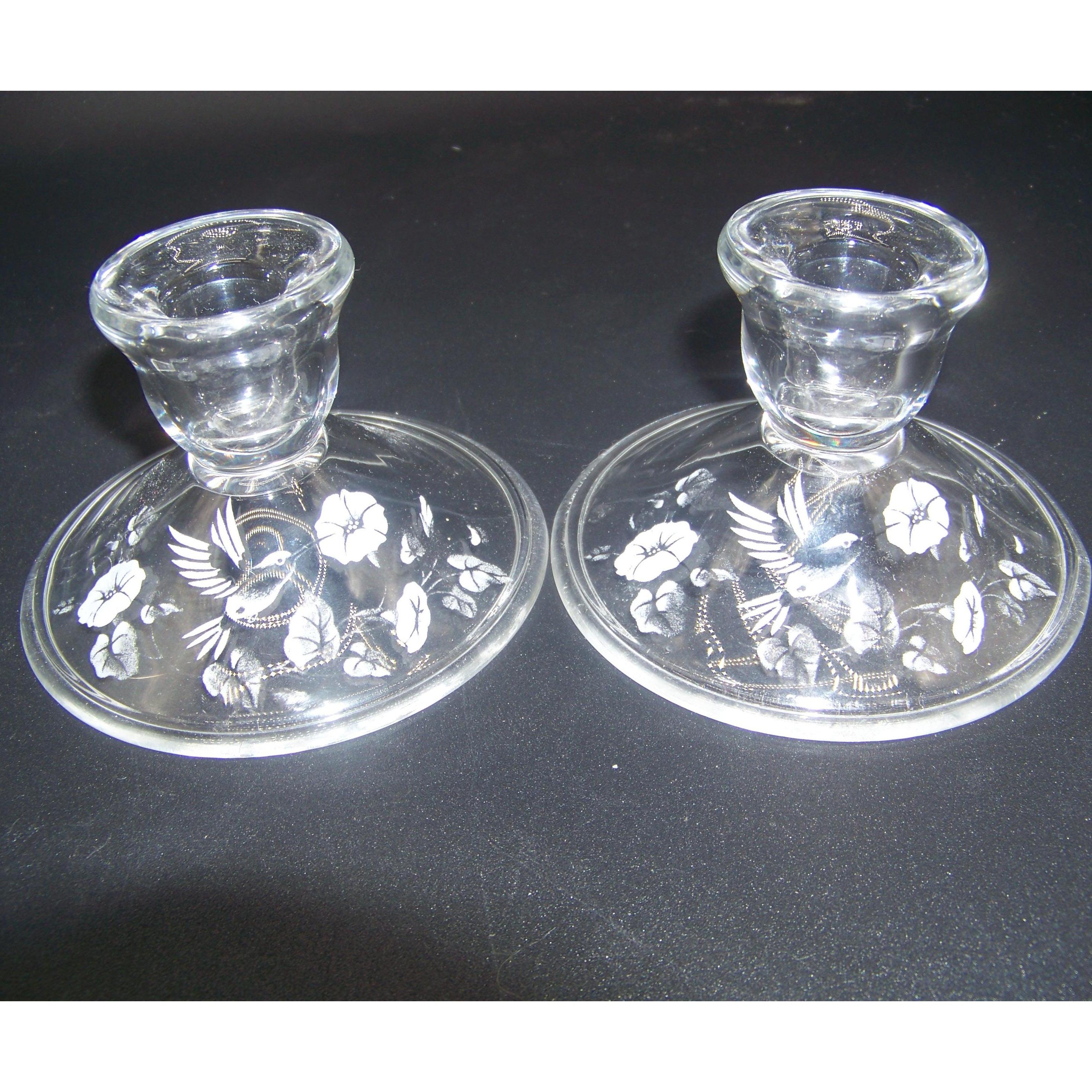 Vintage Avon Lead Crystal Hummingbird Taper Candleholders Set of 2