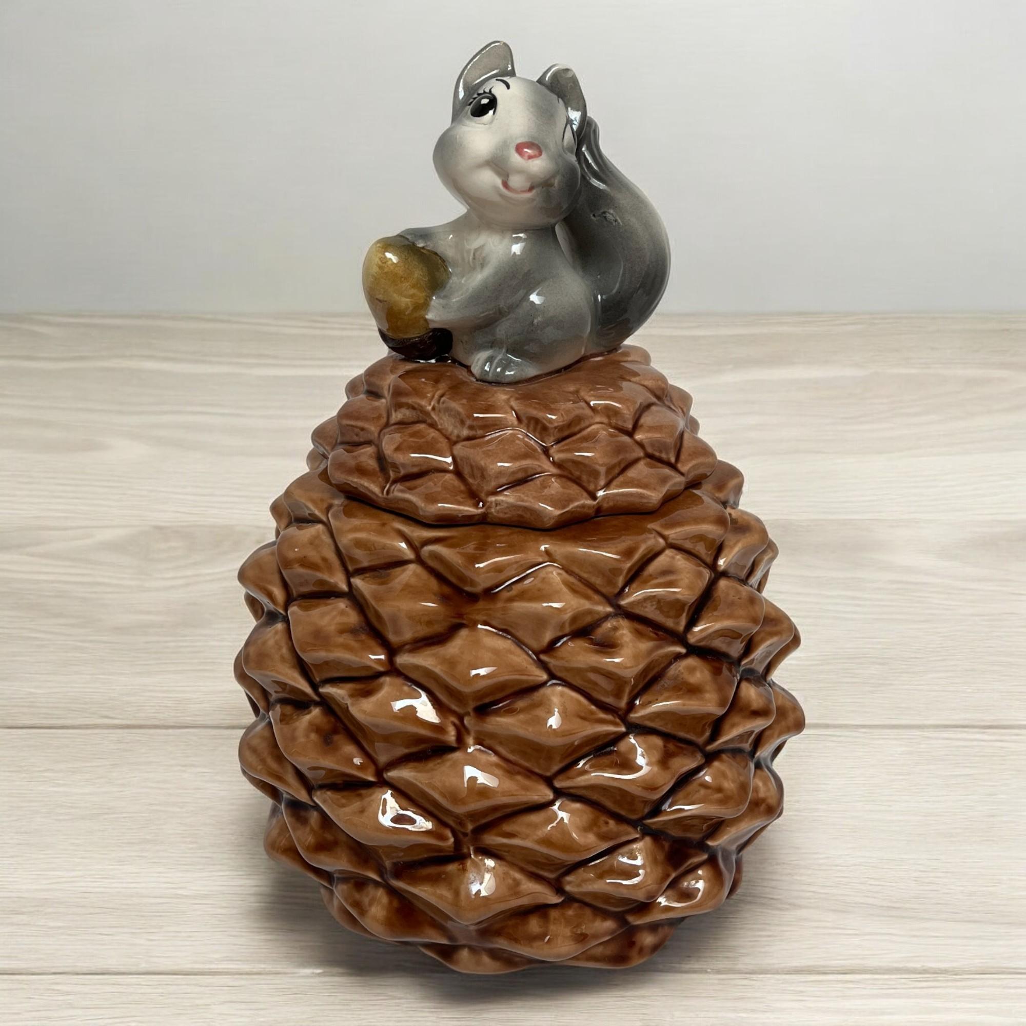 Vintage METLOX Gray Squirrel Sitting on Pinecone Cookie Jar USA 12" Tall