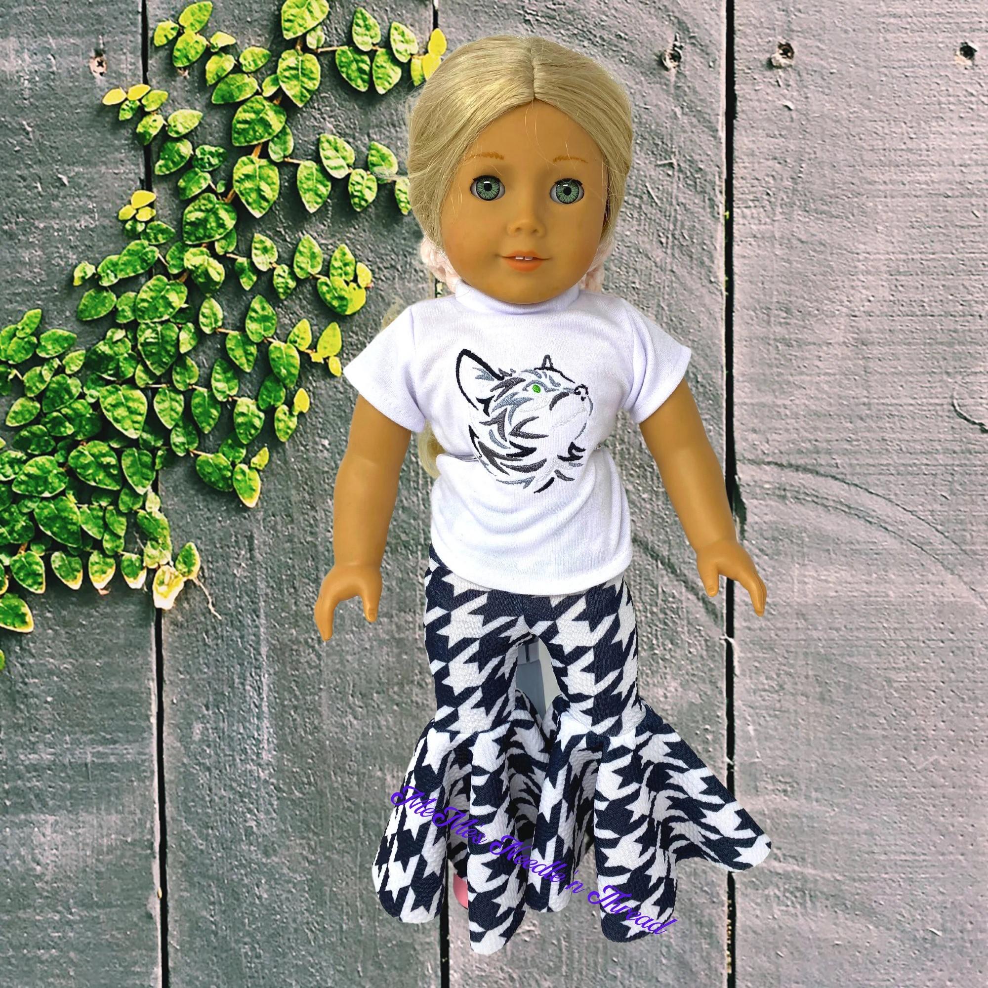 Wild Cat Embroidered Doll Tee and Houndstooth Bell Bottoms