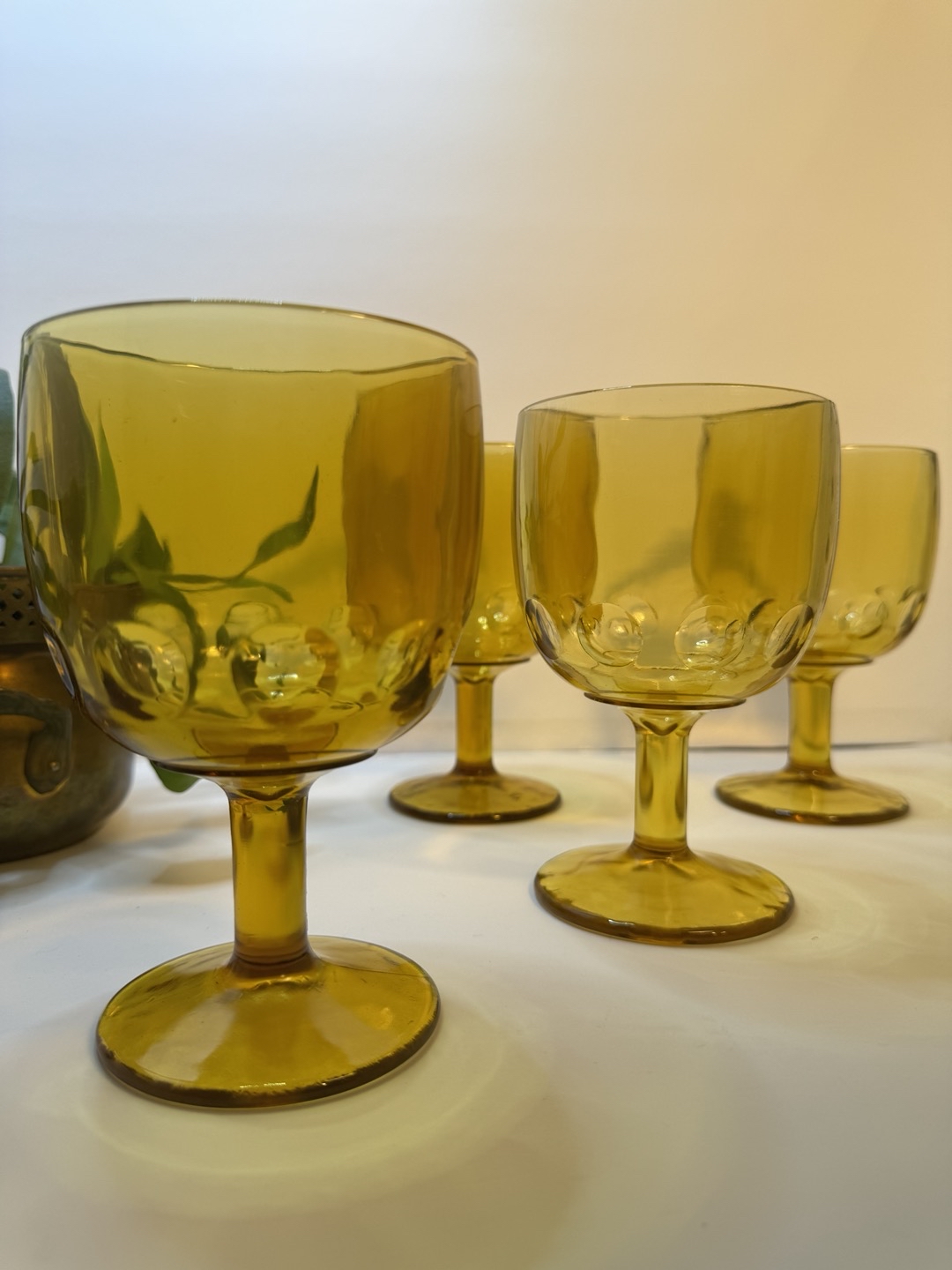 Mid century Amber Goblets Set Of 4