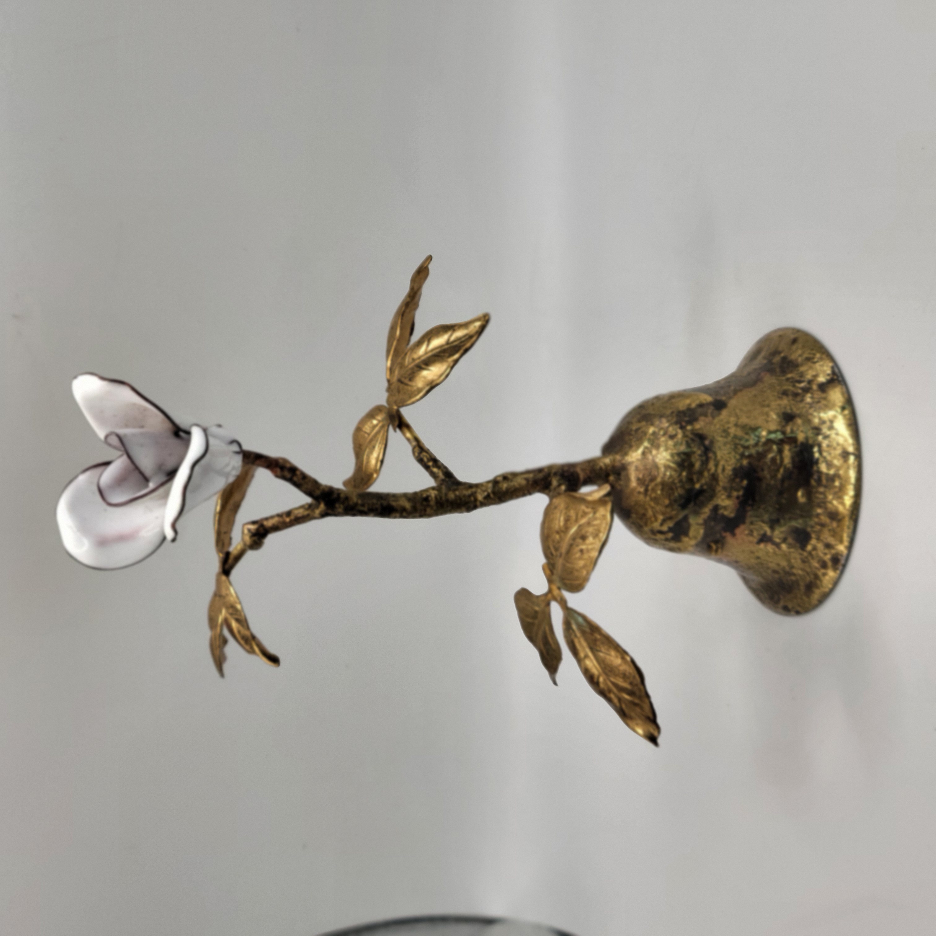 Vintage Bovano of Cheshire White Enamel Brass Floral Bell 6"