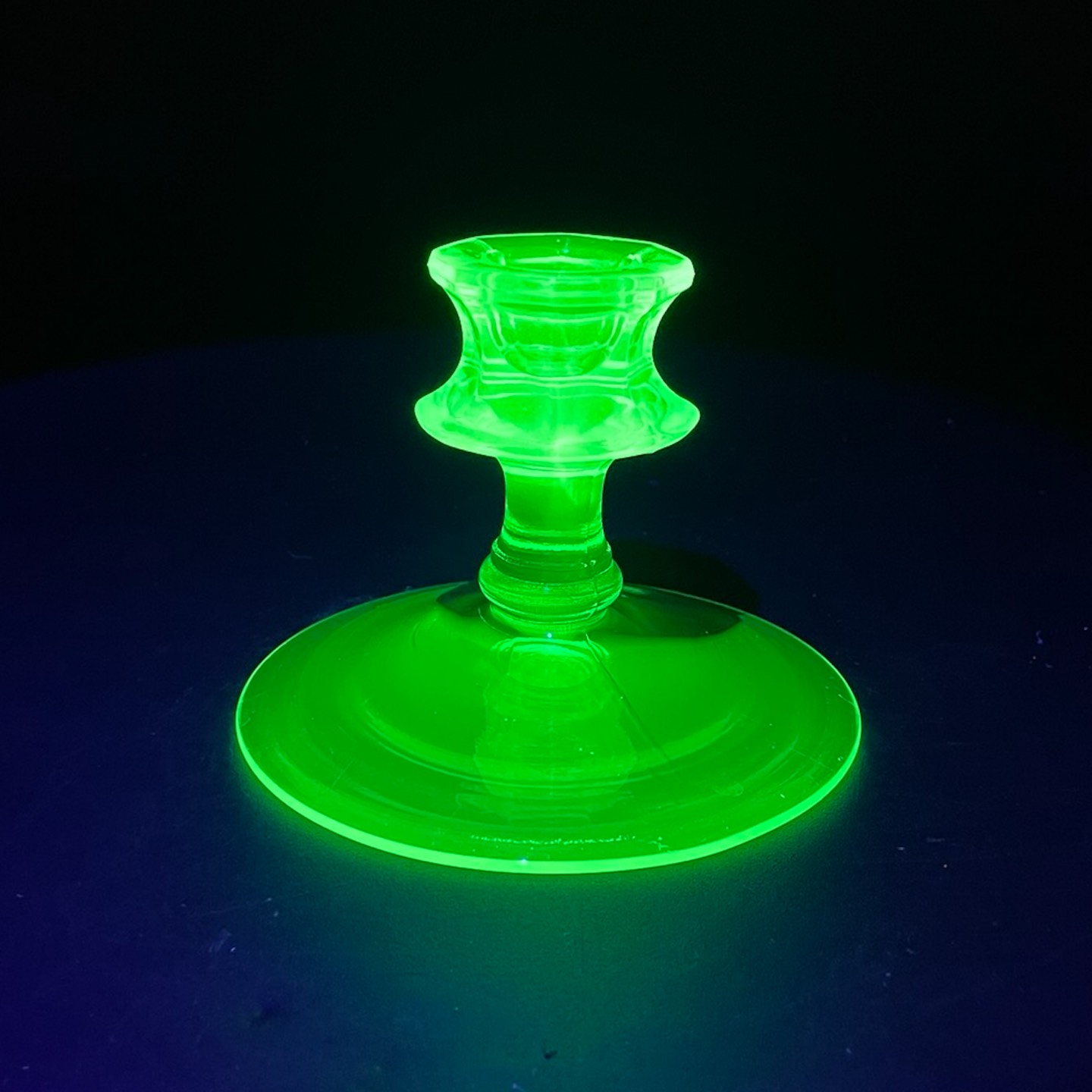 Uranium Depression Glass Green Candle Holder Vintage Glows