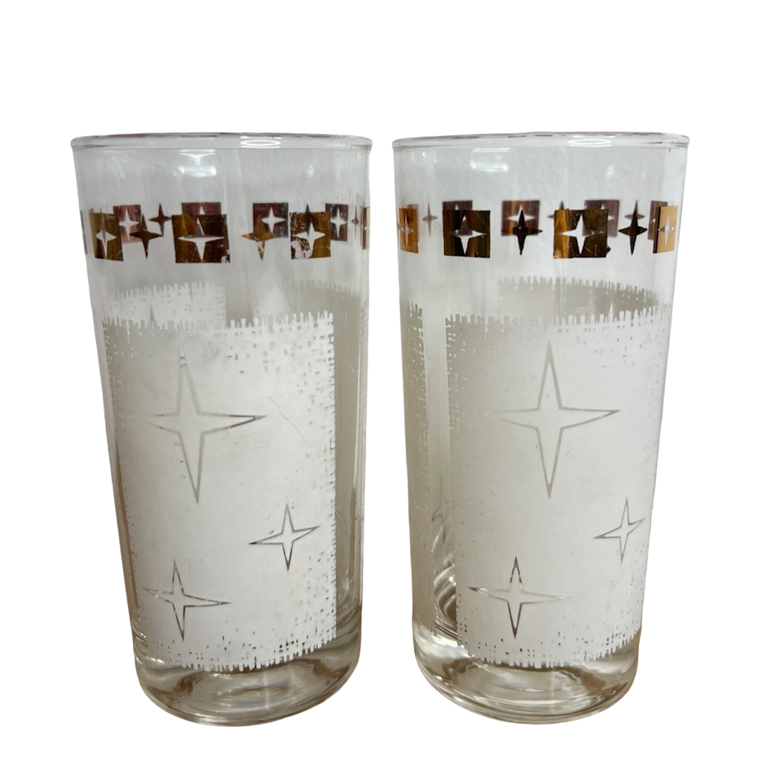 Pair Of Atomic Drinking Glasses With Starburst Design