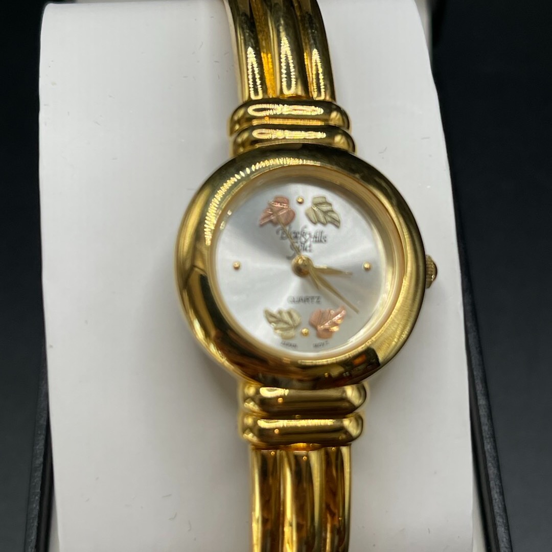 Black Hills Gold Cuff Watch (gold Tone)w 12k Gold Leaves