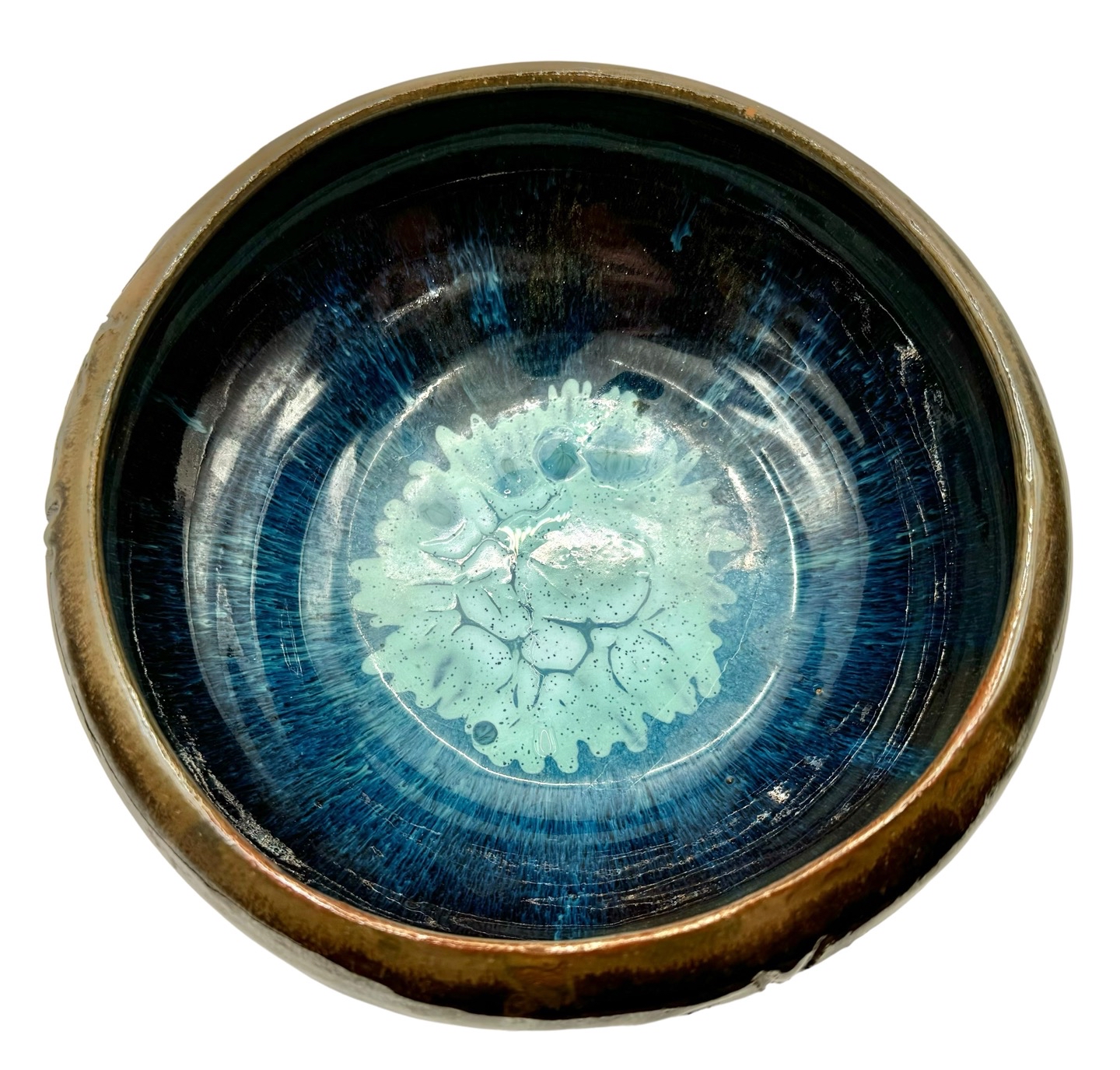 Signed Studio Art Pottery Centerpiece Bowl Drip Glaze Blue Brown Star 4 ...