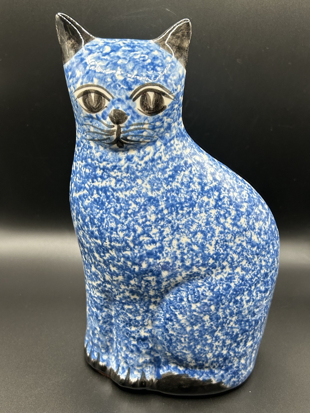 Large Blue Speckled Ceramic Cat