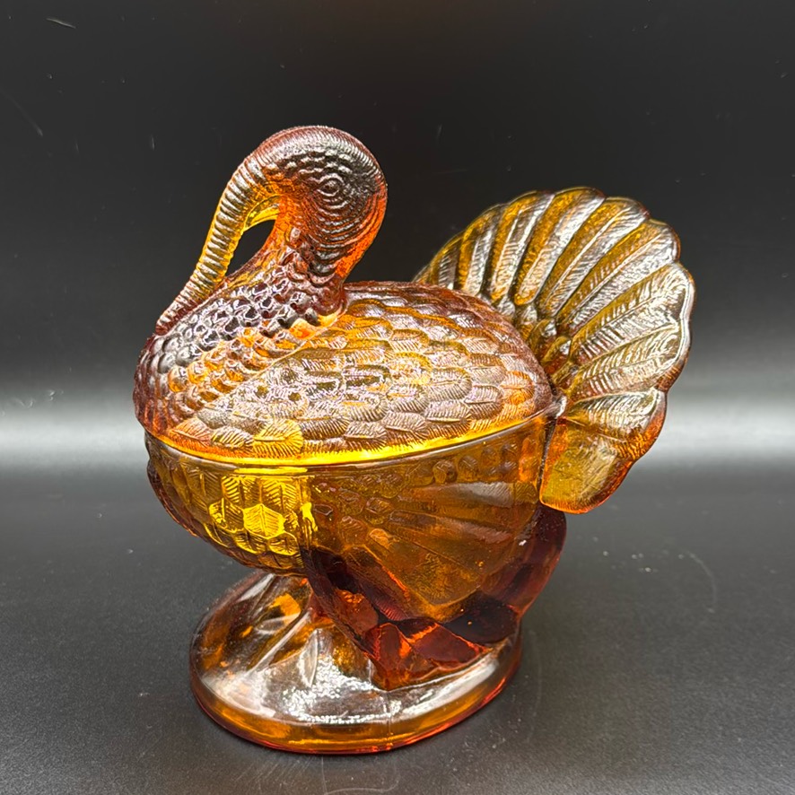 LE Smith Lidded Amber Turkey Compote 7 1/2” H 6” L No Noted Flaws