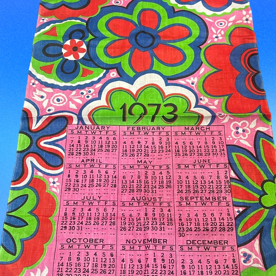 Vintage Retro Flower Power 1973 Calendar Towel…unused!