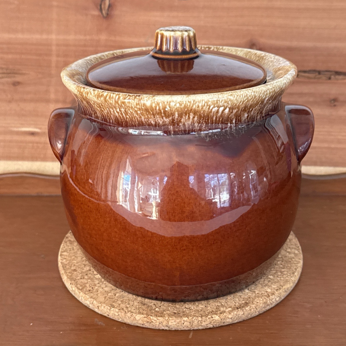 Vintage Hull Pottery Bean Pot with Lid, Hull Oven Proof USA Brown Drip ...