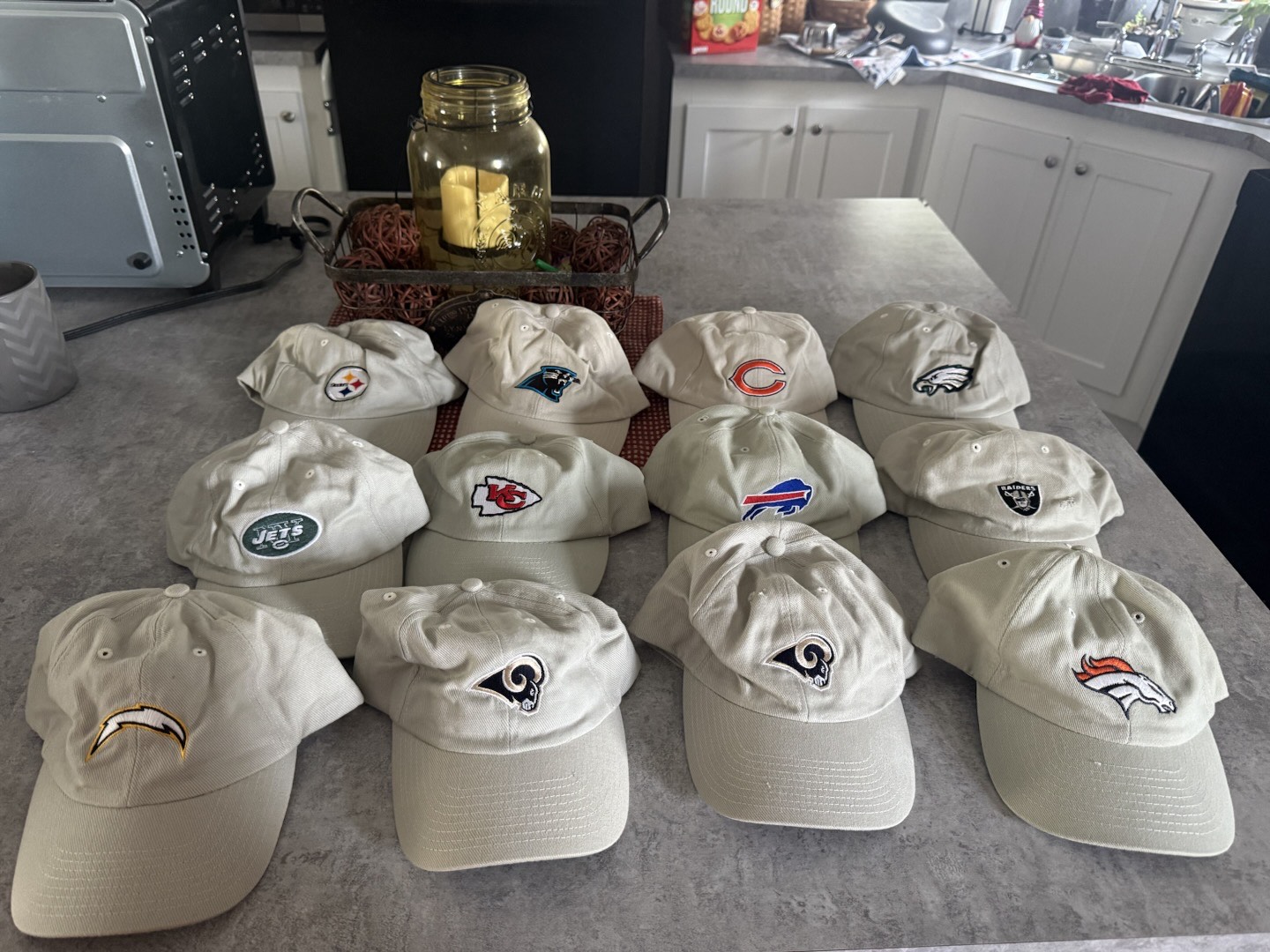 One Dozen Nfl Team Football Ball Caps Adjustable Velcro Strap