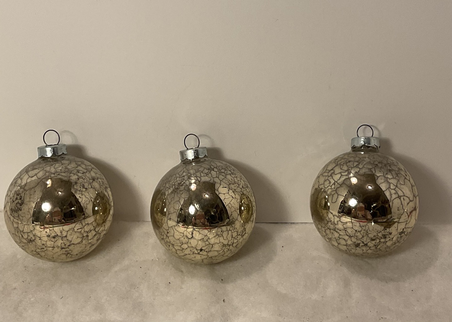 3 Vintage Shiny Brite? Silver Christmas Ornaments Crackle Glass Finish
