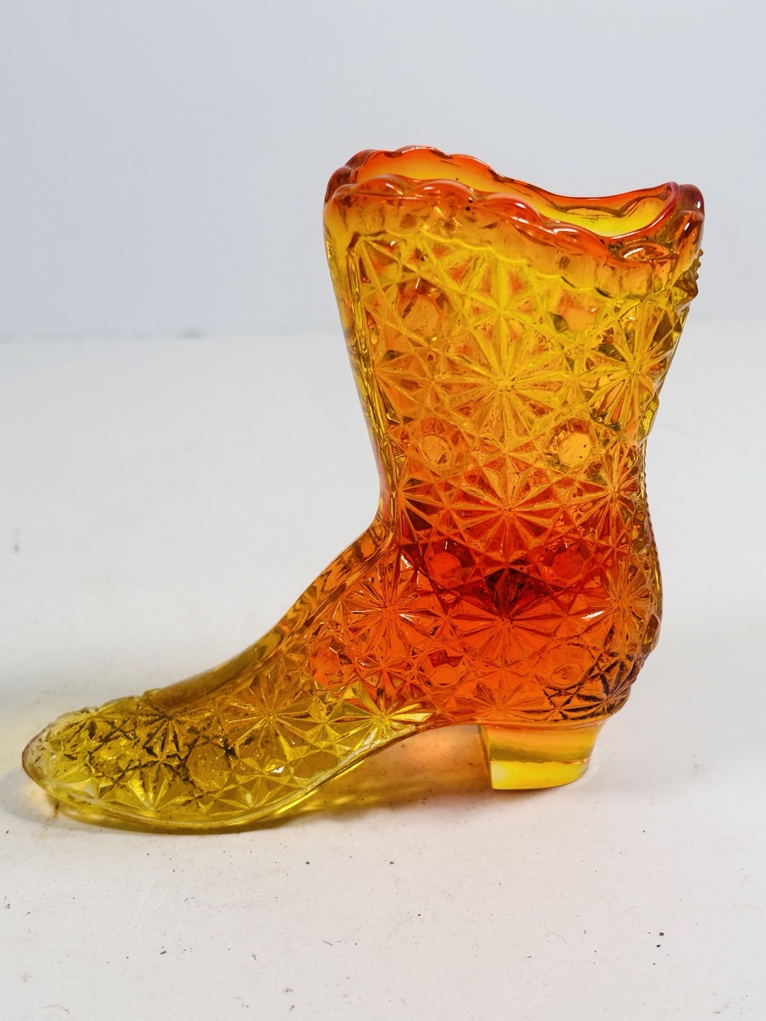 Fenton Art Glass Boot Amberina Burnt Orange Carnival Daisy & Button ...