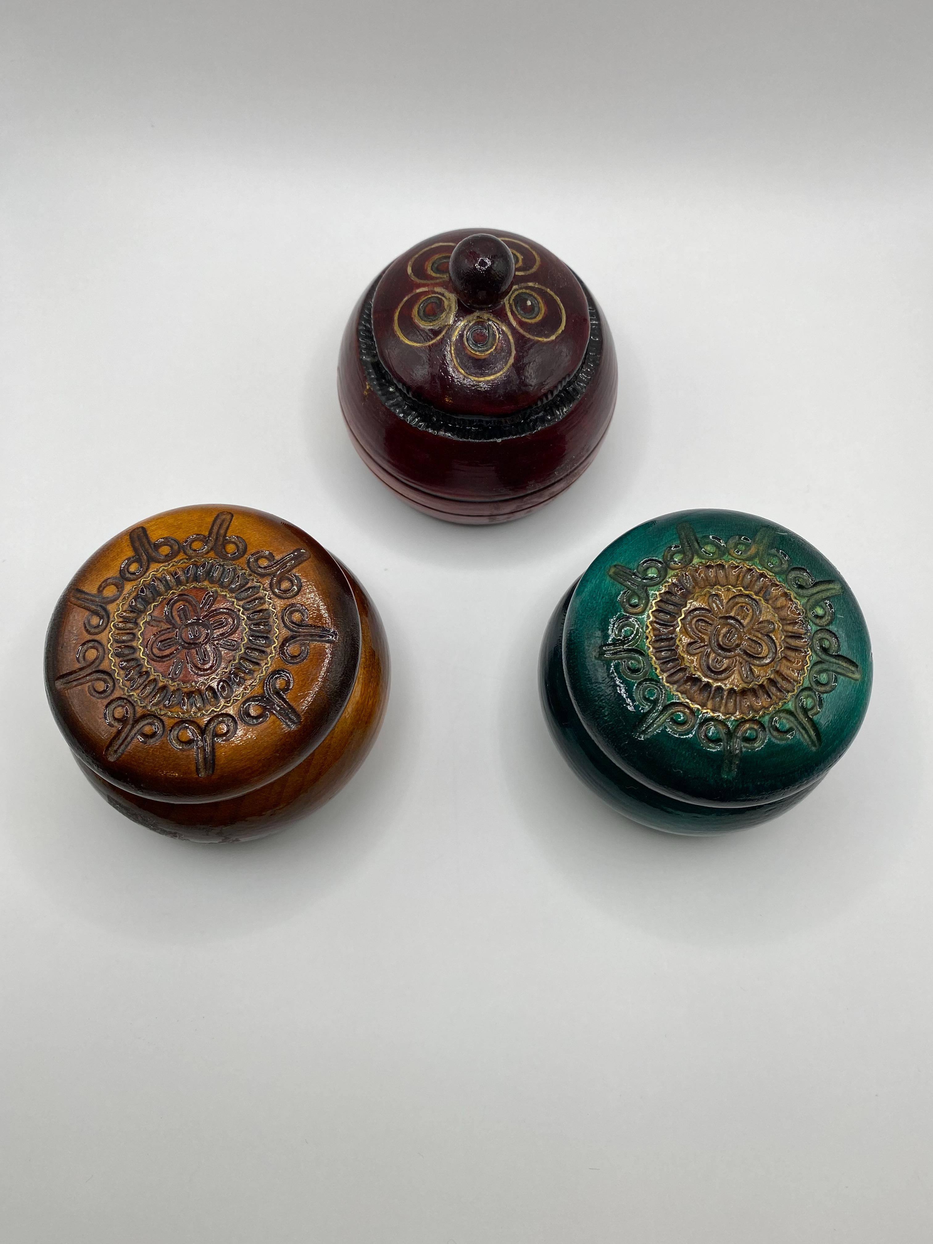 Small Wooden Hand Carved Trinket Boxes Lot of 3
