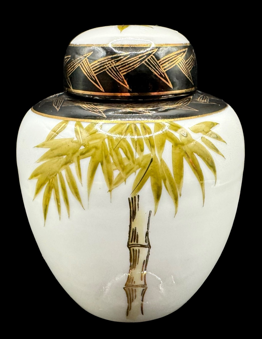 Vintage Imperial Ware Porcelain Ginger Jar Bamboo Pattern Black White ...