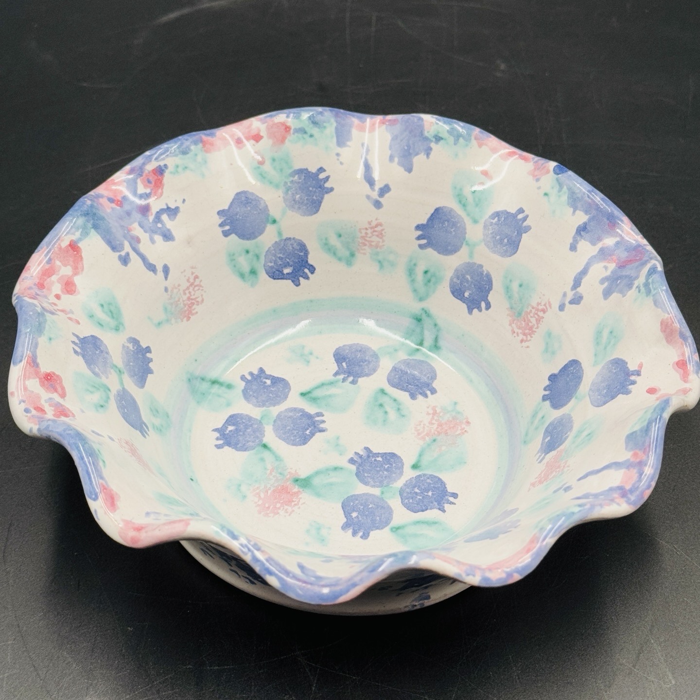 Spongeware Pottery Potter Susan Leader Bowl Blueberry Vermont Artist Signed