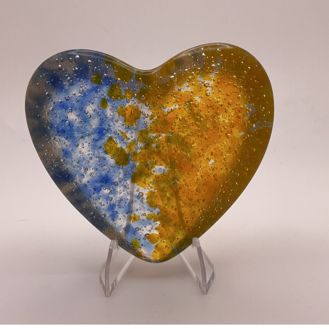 Made by Me! Fused Glass 3" Heart Paperweight Purple Yellow Lakers ...